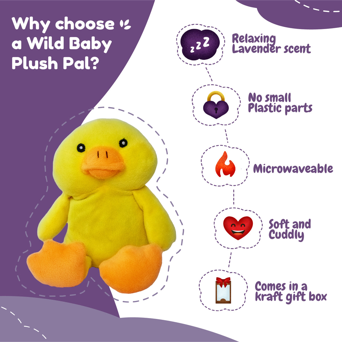 Duck Stuffed Animal - Heatable Plush Pal with Hot Cold Pack - Wild Baby