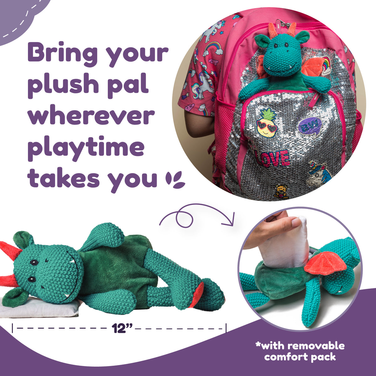 Dragon Stuffed Animal - Heatable Plush with Hot Cold Therapy Pack ...