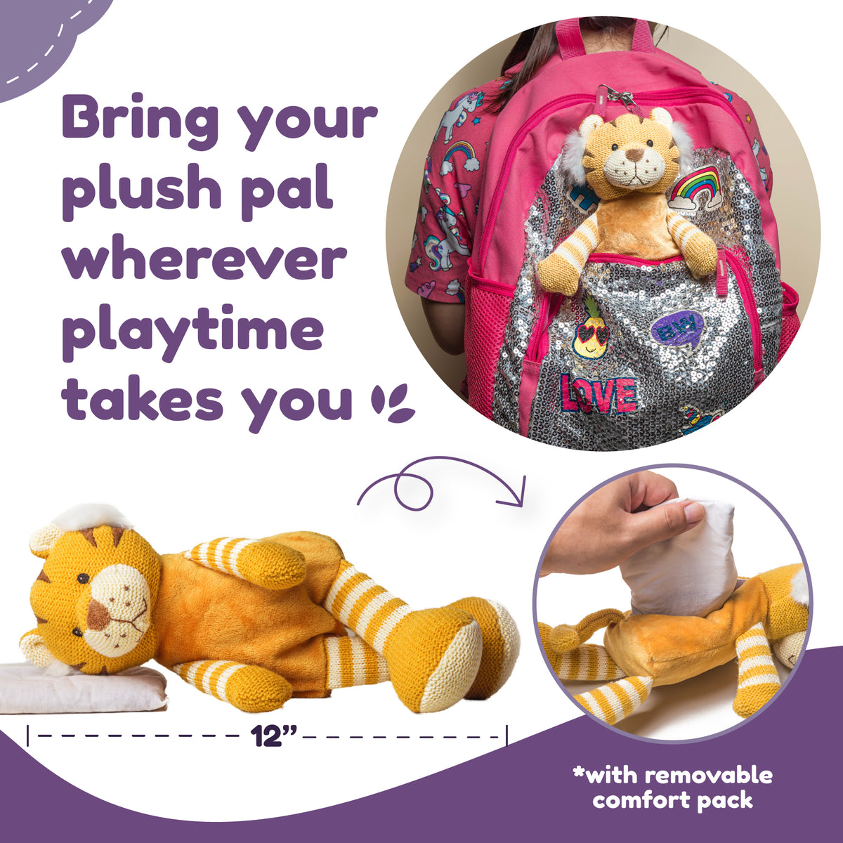 Tiger Stuffed Animal - Microwaveable Plush with Hot Cold Therapy Pack ...